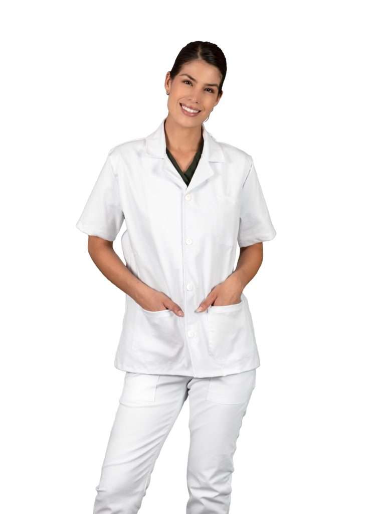 Bata medica corta con botones dama - MDZ uniformes