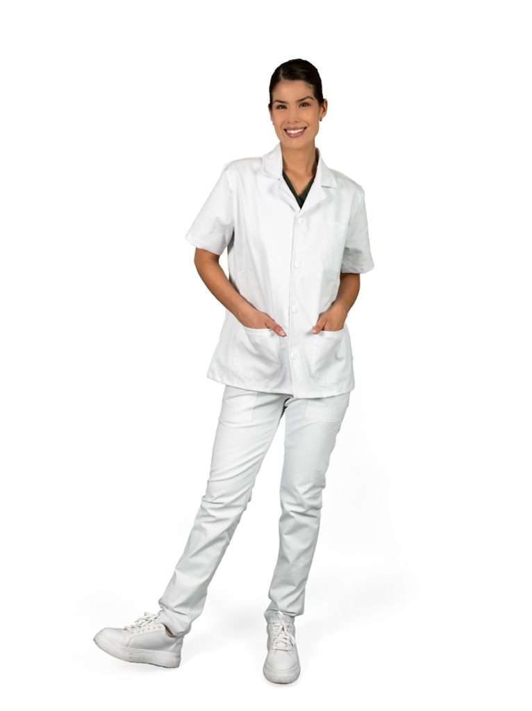 Bata medica corta con botones dama - MDZ uniformes